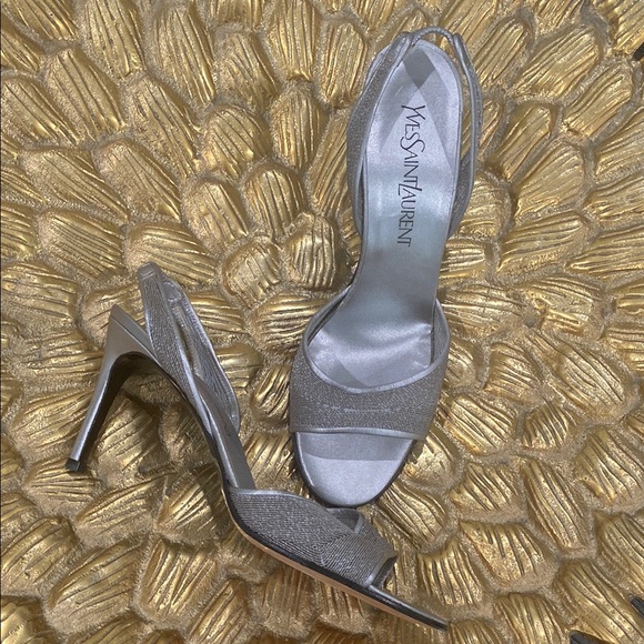 Yves Saint Laurent | Shoes | Yves Saint Laurent Silver Slingback Heels ...